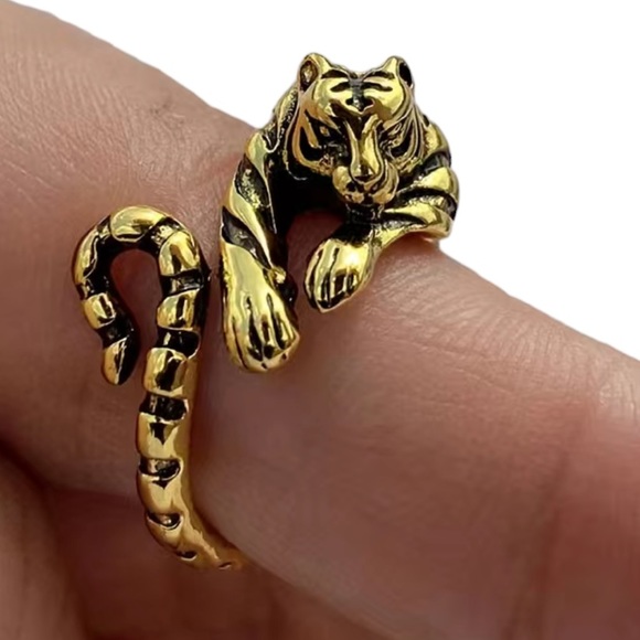 Jewelry | Gold And Black Open Tiger Design Wrap Ring | Poshmark